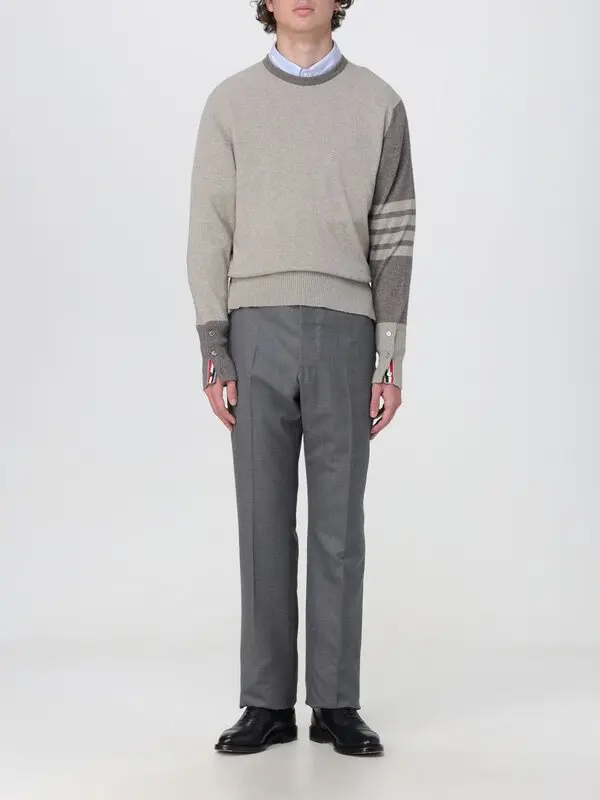 Thom Browne Crewneck Cashmere Sweater With Four-bar Detail - Beige