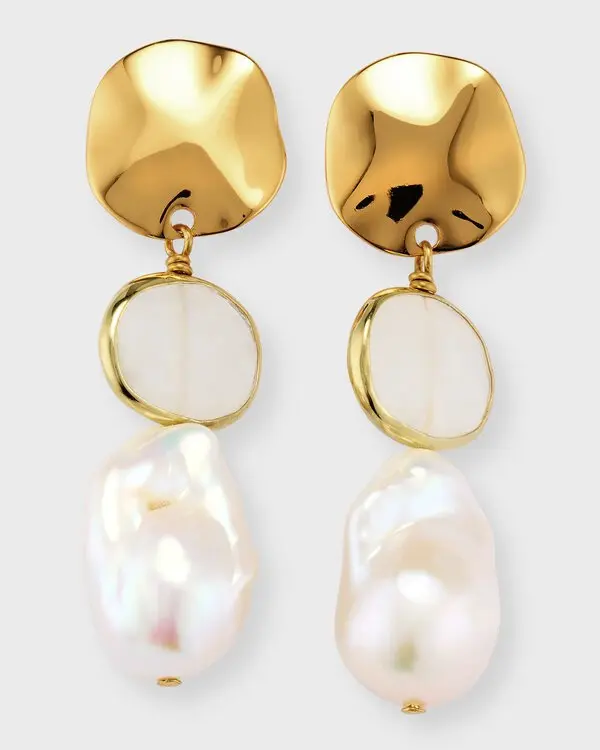 Nest Jewelry Moonstone And Baroque Drop Earrings - Pearl