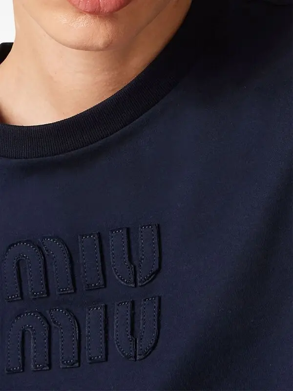 Miu Miu Logo-Patch Cropped T-Shirt - Blue | Editorialist
