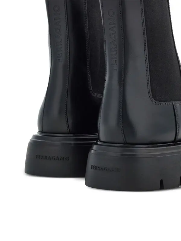 FERRAGAMO Logo Debossed Leather Chelsea Boots