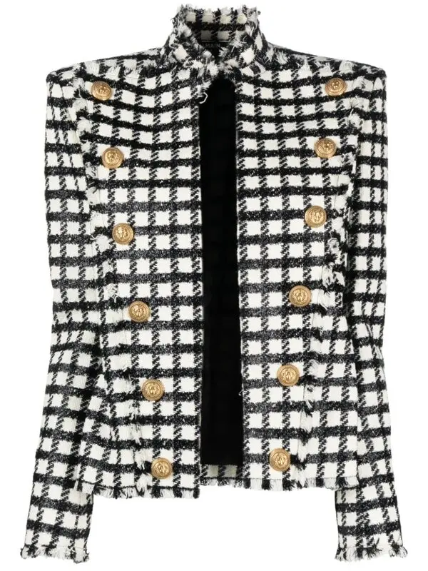 Balmain Button-embellished Checked Jacket - Black