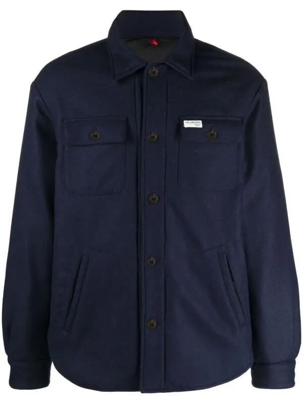 FAY Navy Logo Patch Shirt Jacket - Blue