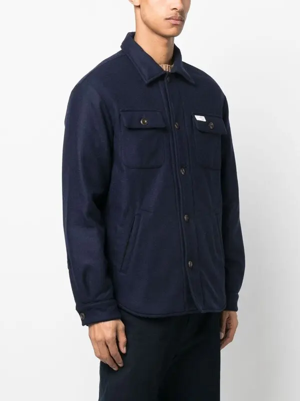 FAY Navy Logo Patch Shirt Jacket - Blue