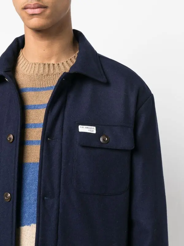 FAY Navy Logo Patch Shirt Jacket - Blue