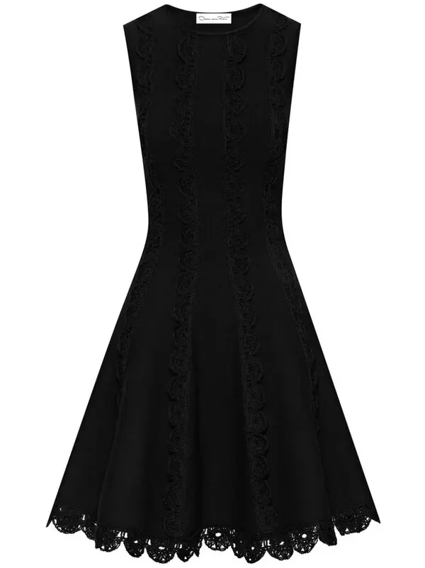 Oscar De La Renta Scalloped Crochet Trim Minidress - Black