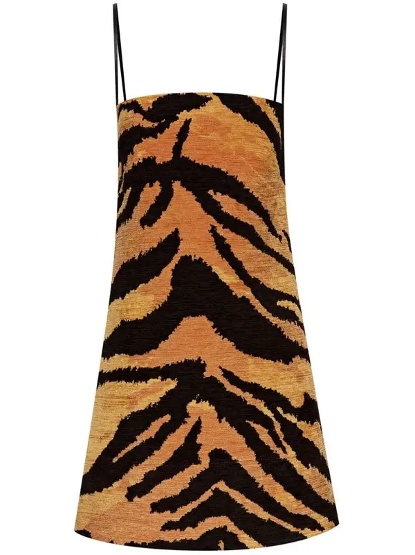 Oscar De La Renta Tiger Chenille Jacquard Minidress - Neutrals