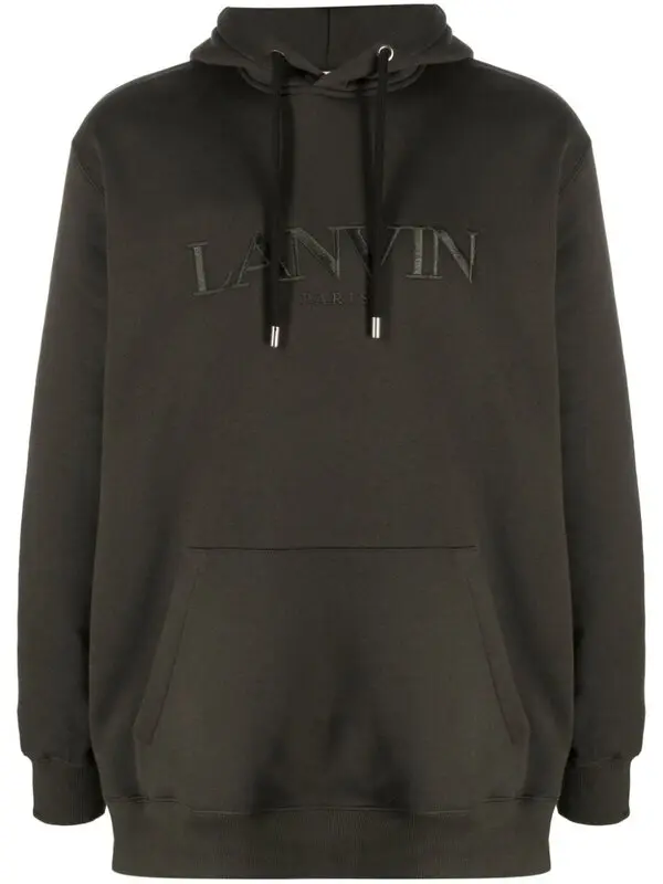 LANVIN Logo-embroidered Cotton Hoodie - Green
