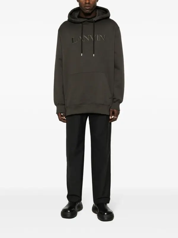 LANVIN Logo-embroidered Cotton Hoodie - Green