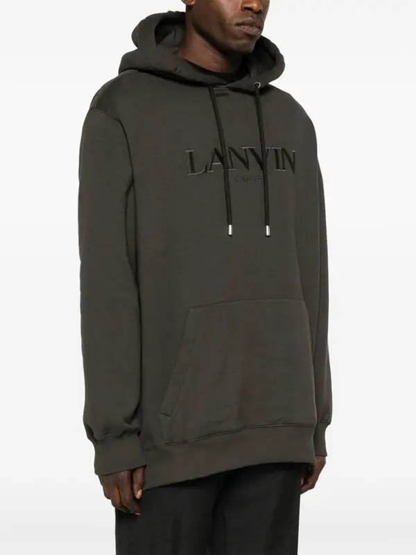 LANVIN Logo-embroidered Cotton Hoodie - Green