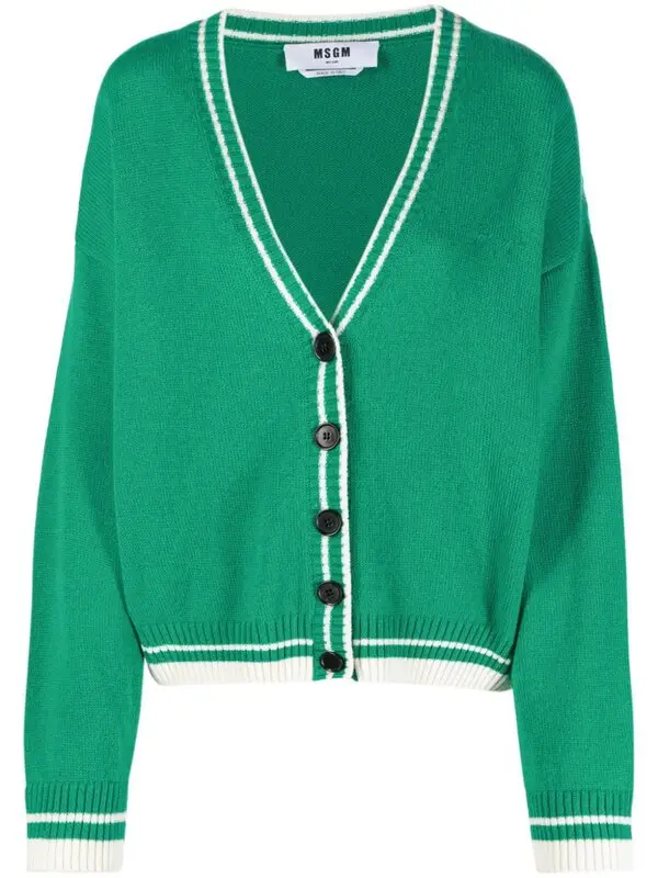 MSGM Striped-edge Knitted Cardigan - Green