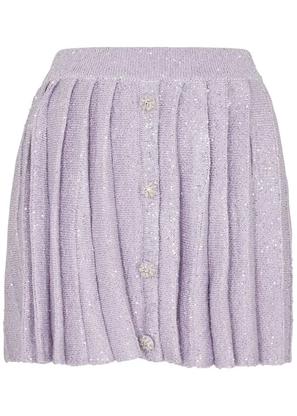 SELF-PORTRAIT Sequin-embellished Pleated Mini Skirt