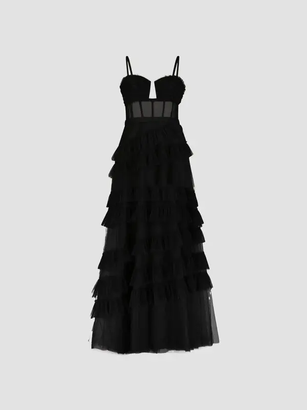 Bcbgmaxazria Corset Tulle Ruffled Gown