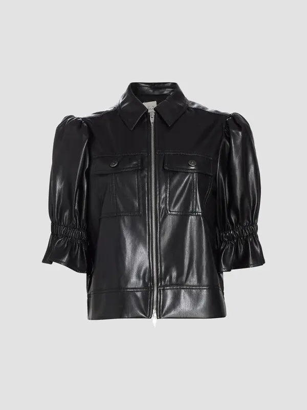 Cinq À Sept Holly Faux Leather Puff-sleeve Jacket - Black