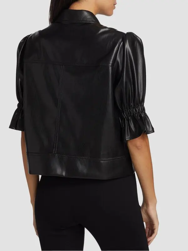 Cinq À Sept Holly Faux Leather Puff-sleeve Jacket - Black