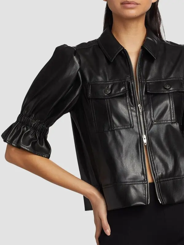 Cinq À Sept Holly Faux Leather Puff-sleeve Jacket - Black
