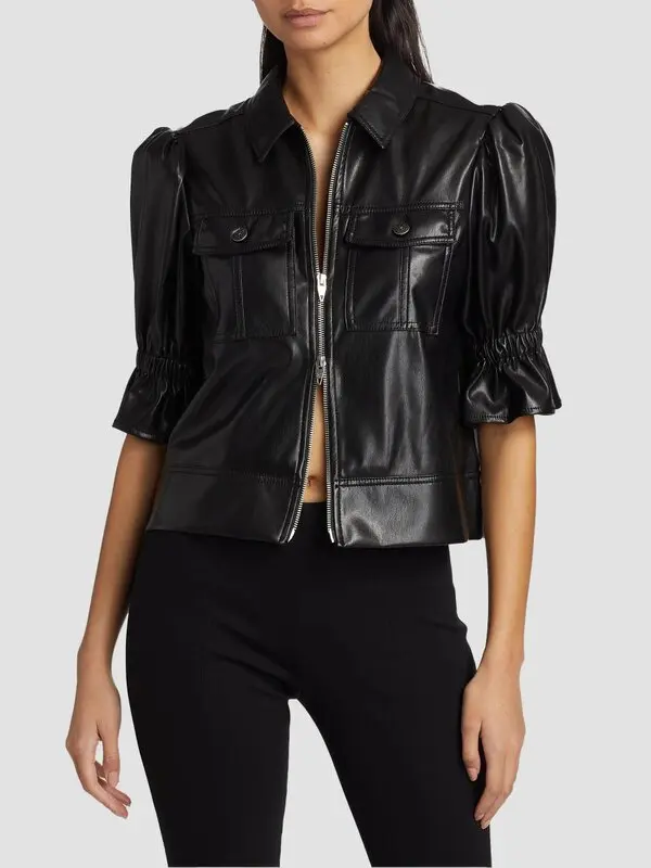 Cinq À Sept Holly Faux Leather Puff-sleeve Jacket - Black