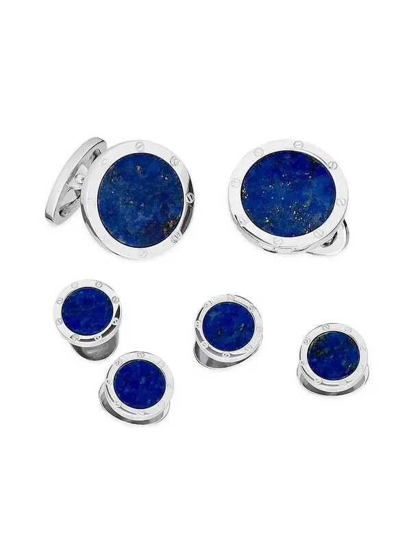 JAN LESLIE 6-piece Rivet Sterling Silver & Lapis Stud & Cufflink Set