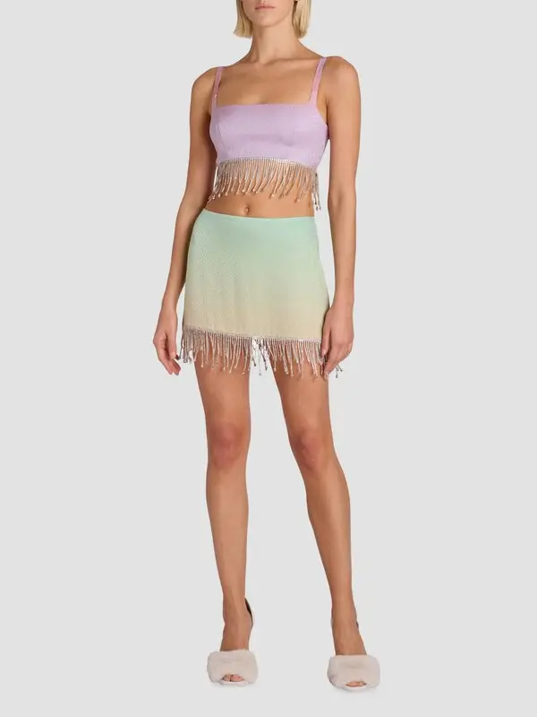 Casablanca Diamonte Fringe Silk Crop Top