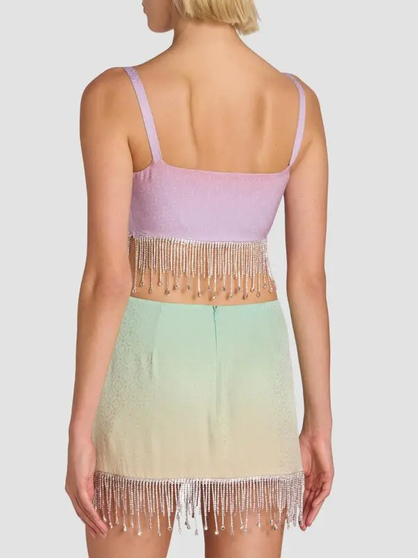 Casablanca Diamonte Fringe Silk Crop Top