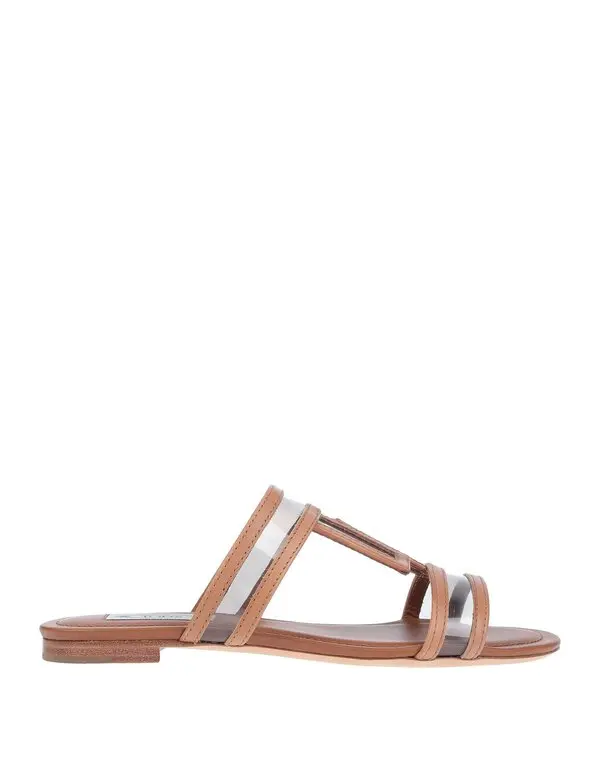 TOD'S Flat Leather And Plastic Sandals - Tan