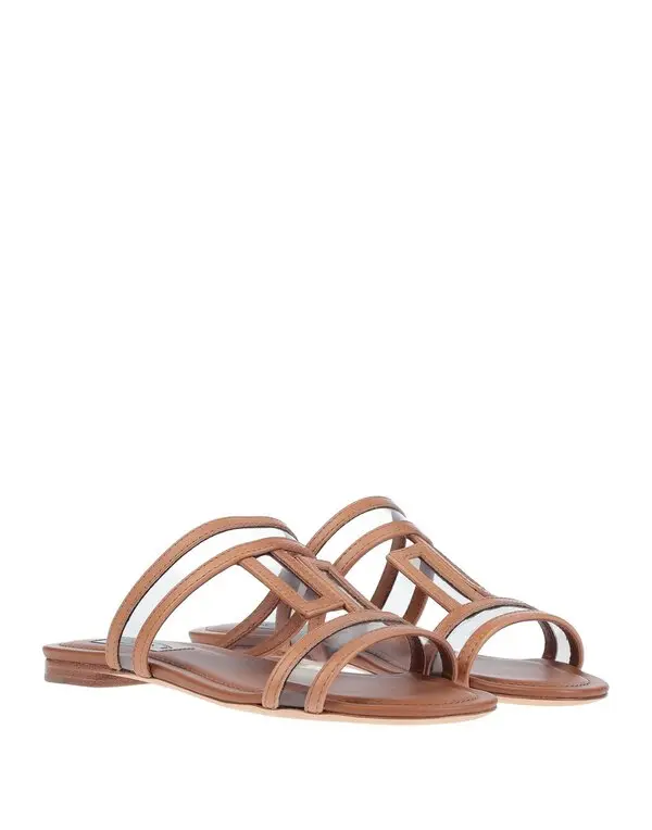 TOD'S Flat Leather And Plastic Sandals - Tan