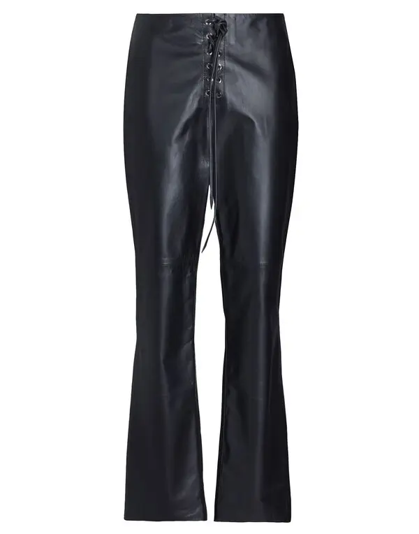 8 BY YOOX Leather Lace-up Straight Leg Pants - Black