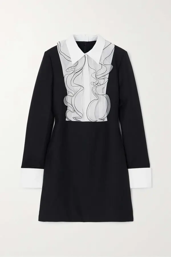 Valentino Garavani Poplin And Chiffon-Trimmed Wool And Silk-Blend Crepe  Mini Dress In Black - 40% Off | Editorialist