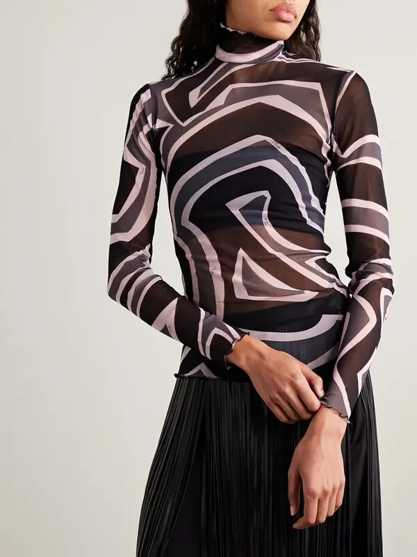 Emilio Pucci Printed Tulle Turtleneck Top - Multi