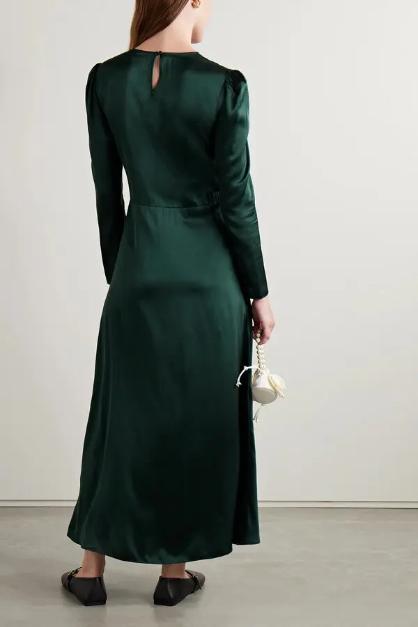 DEn Melinda Embroidered Silk-Satin Midi Dress In Green - 60% Off |  Editorialist