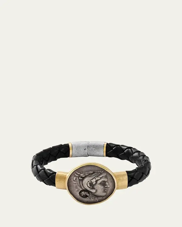 JORGE ADELER Authentic Alexander The Great Coin Braided Leather Bracelet - Gold/black