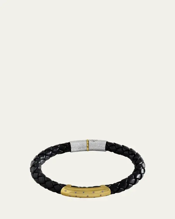 JORGE ADELER Braided Leather Bracelet With Diamonds - Black
