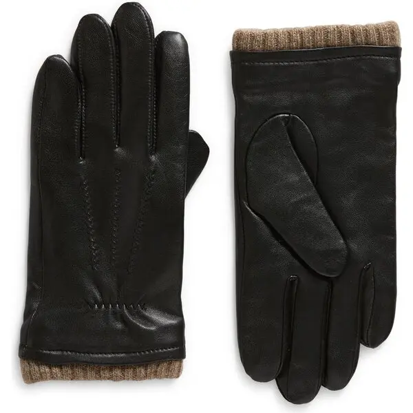 Nordstrom Leather Tech Gloves With Cashmere Cuffs - Black