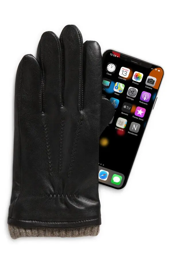 Nordstrom Leather Tech Gloves With Cashmere Cuffs