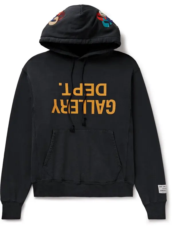 GALLERY DEPT. Leather-appliquéd Logo-print Cotton-jersey Hoodie