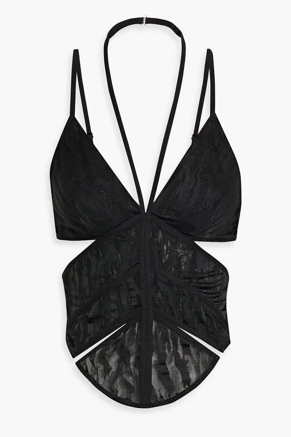 DION LEE Cutout Lace Bustier Top - Black
