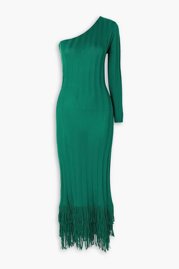 Lukhanyo Mdingi One-Shoulder Fringed Midi Dress In Emerald - 70% Off |  Editorialist