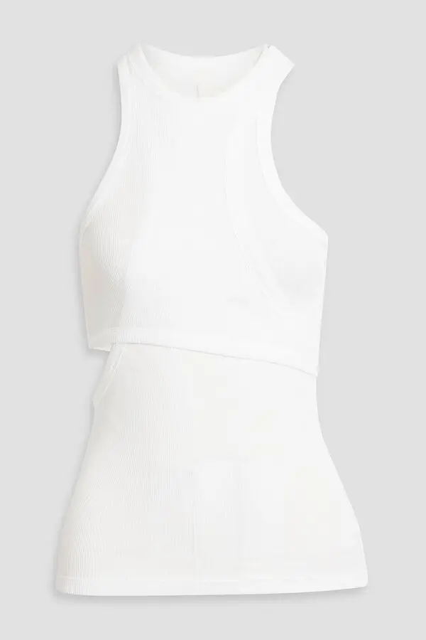 DION LEE Layered Cutout Ribbed Cotton-blend Jersey Tank - White