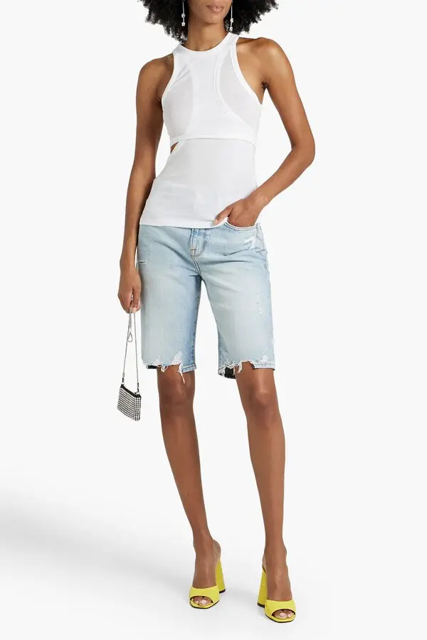 DION LEE Layered Cutout Ribbed Cotton-blend Jersey Tank