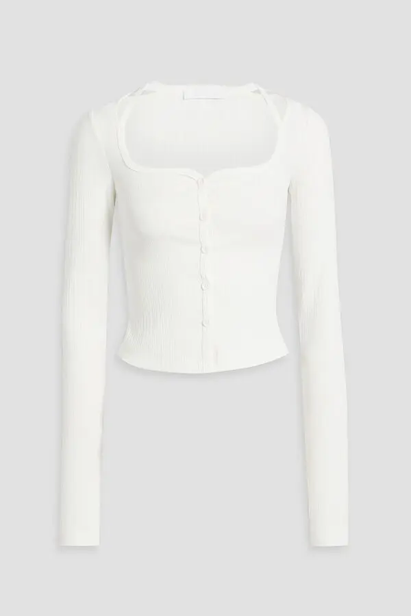 Helmut Lang Cutout Ribbed-knit Cardigan - Off-white