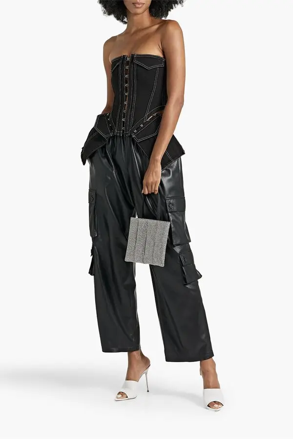 DION LEE Strapless Cropped Denim Top - Black