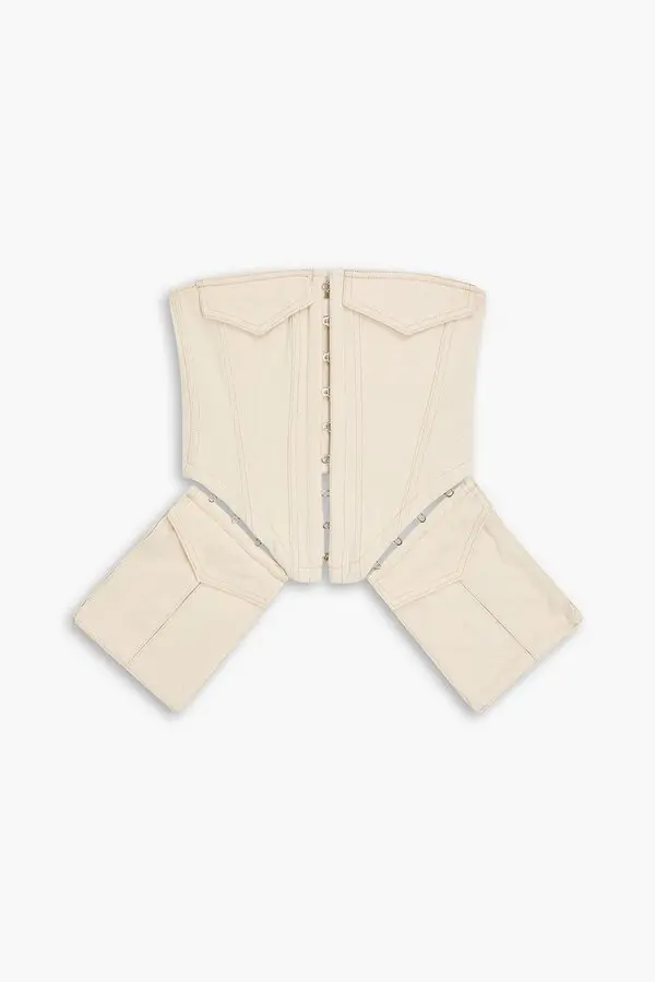 DION LEE Strapless Cropped Denim Top - Ecru