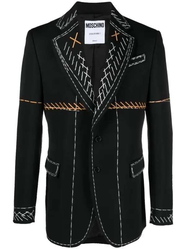 Moschino Contrast-stitching Virgin Wool Blazer - Black