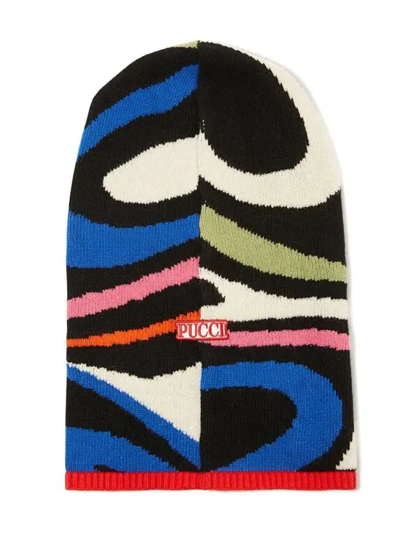 Emilio Pucci Marmo-Intarsia Wool Balaclava Beanie In Black  display picture 2