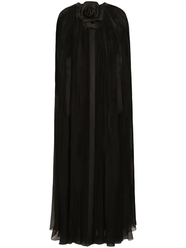 Dolce & Gabbana Floral-appliqué Silk Chiffon Cape - Black