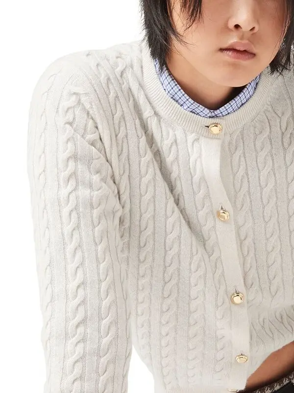 miu miu ホワイト ケーブルニット カーディガン S Miu Miu Cable-Knit Cashmere Cardigan - White | Editorialist