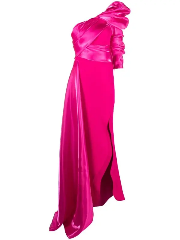 GABY CHARBACHY Asymmetric Draped One-shoulder Gown