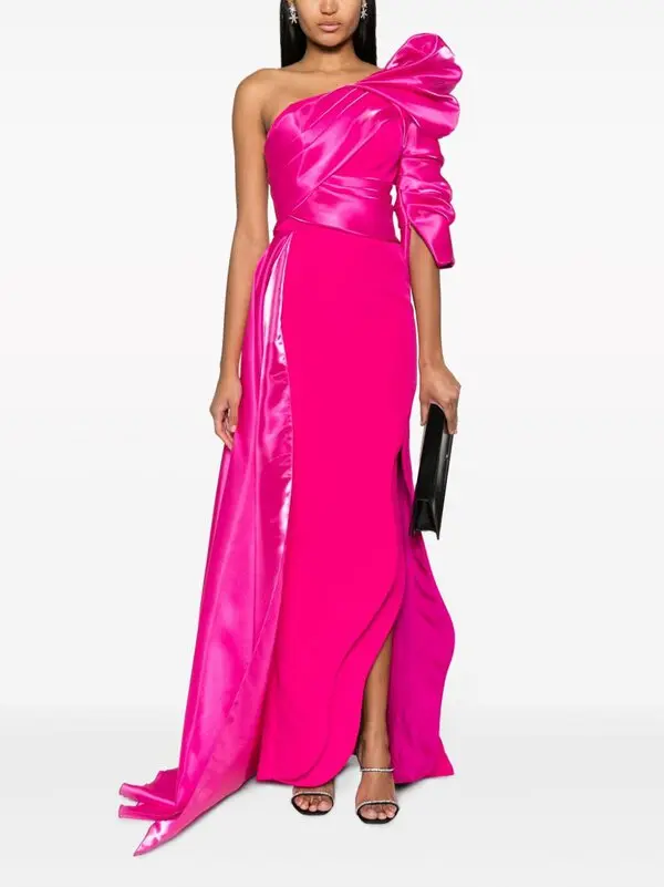 GABY CHARBACHY Asymmetric Draped One-shoulder Gown