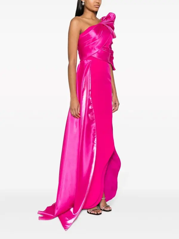 GABY CHARBACHY Asymmetric Draped One-shoulder Gown