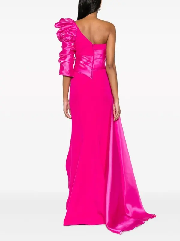 GABY CHARBACHY Asymmetric Draped One-shoulder Gown