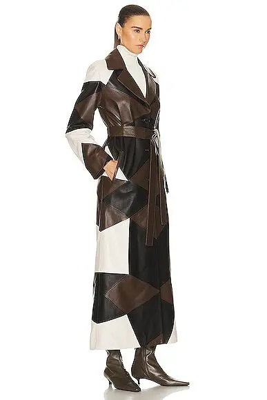 Nour Hammour Sonja Patchwork Leather Trench Coat - Cocoa  Vanilla  & Marron